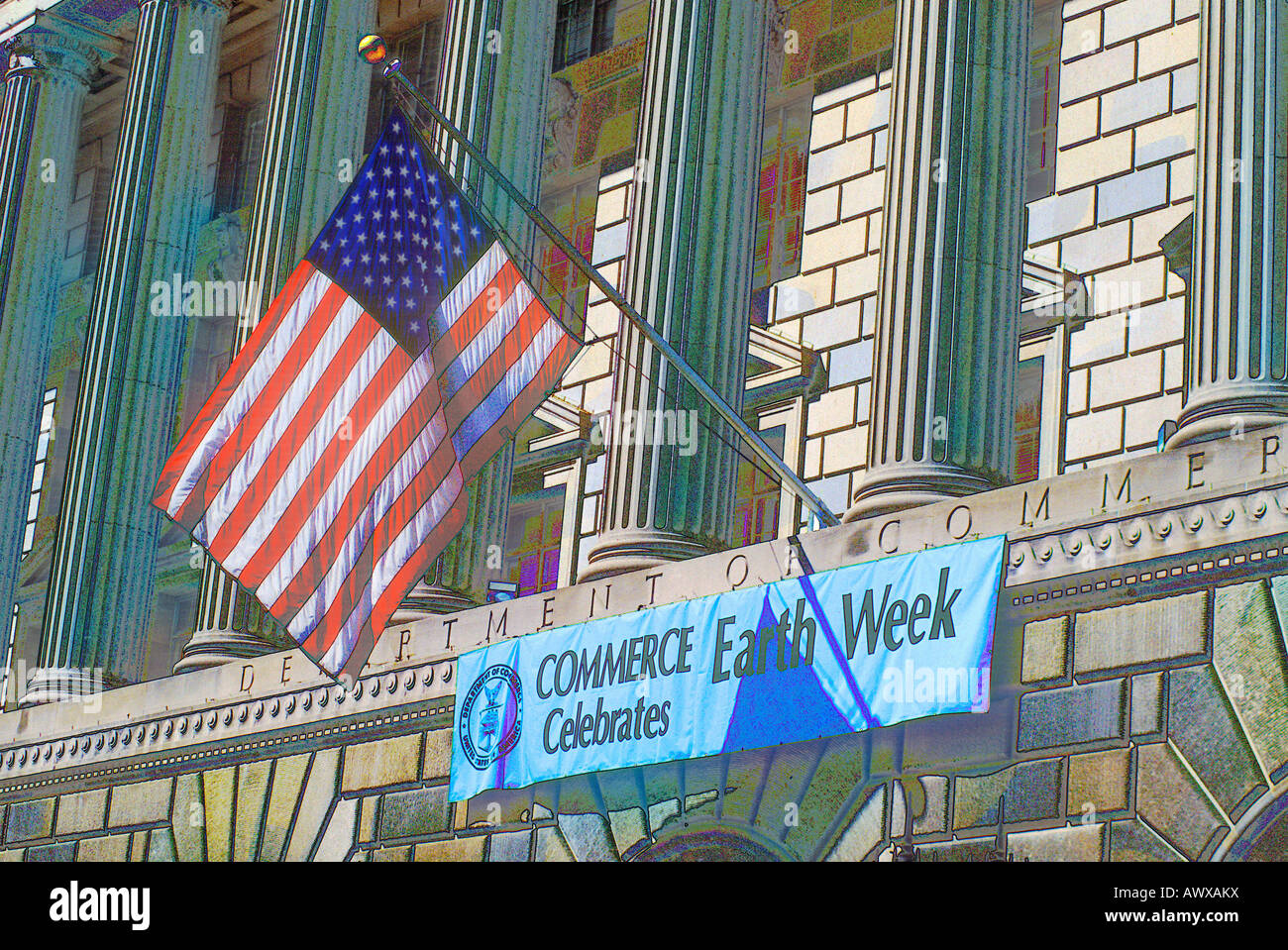 Digitally altered view of a sign indicating Earth Week at the ...