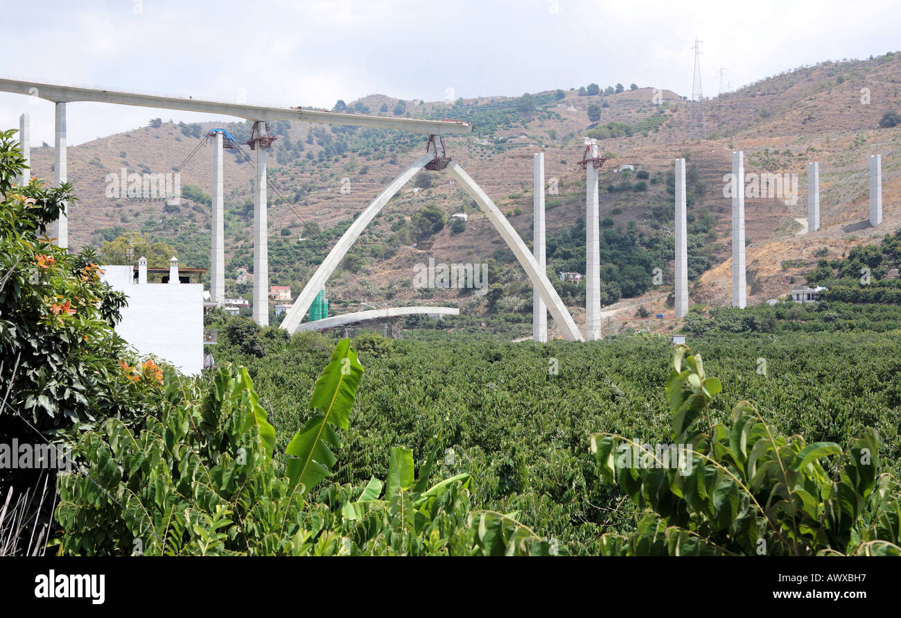 Huge half built bridge for new motorway road under construction in ...