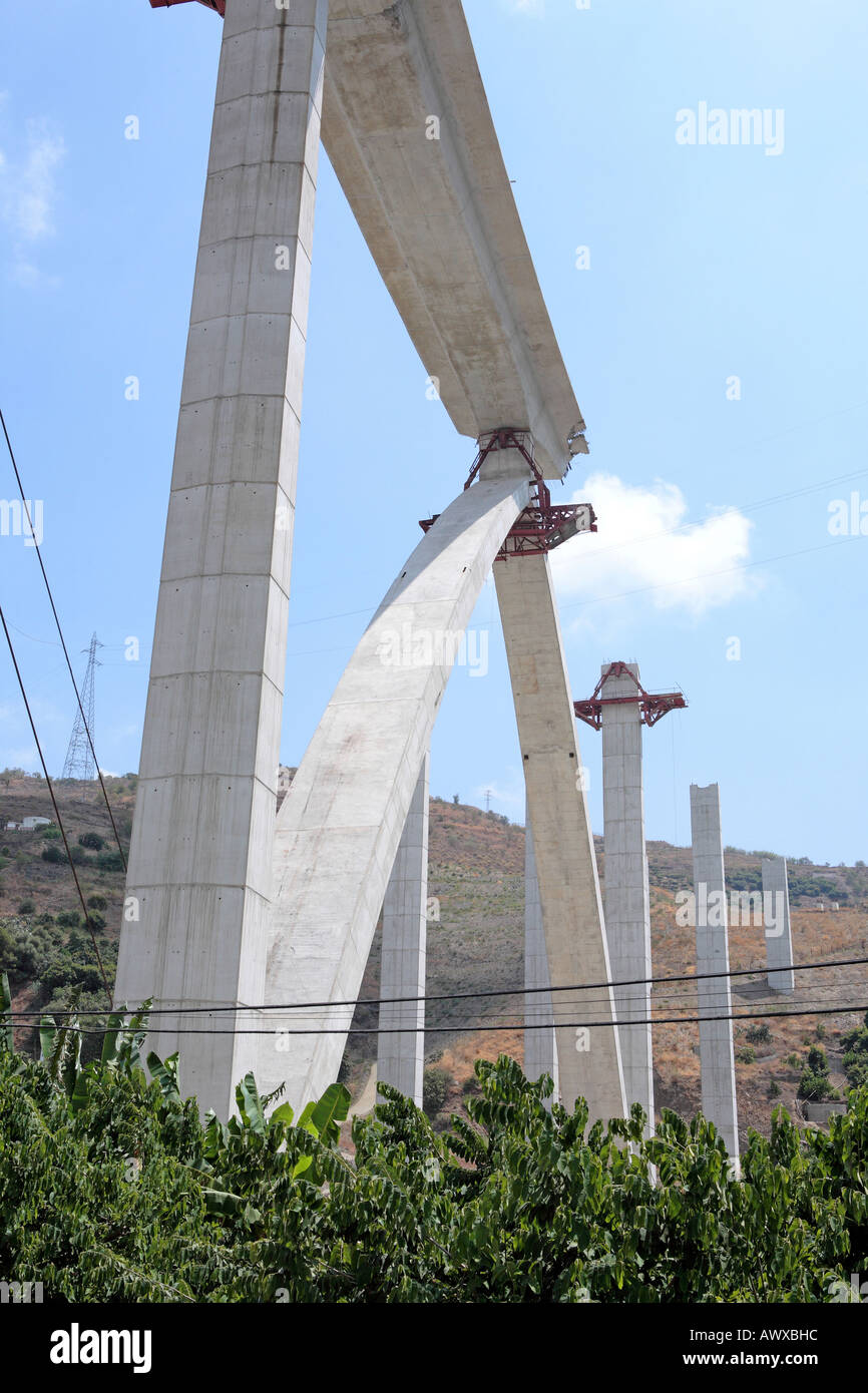 Huge half built bridge for new motorway road under construction in ...