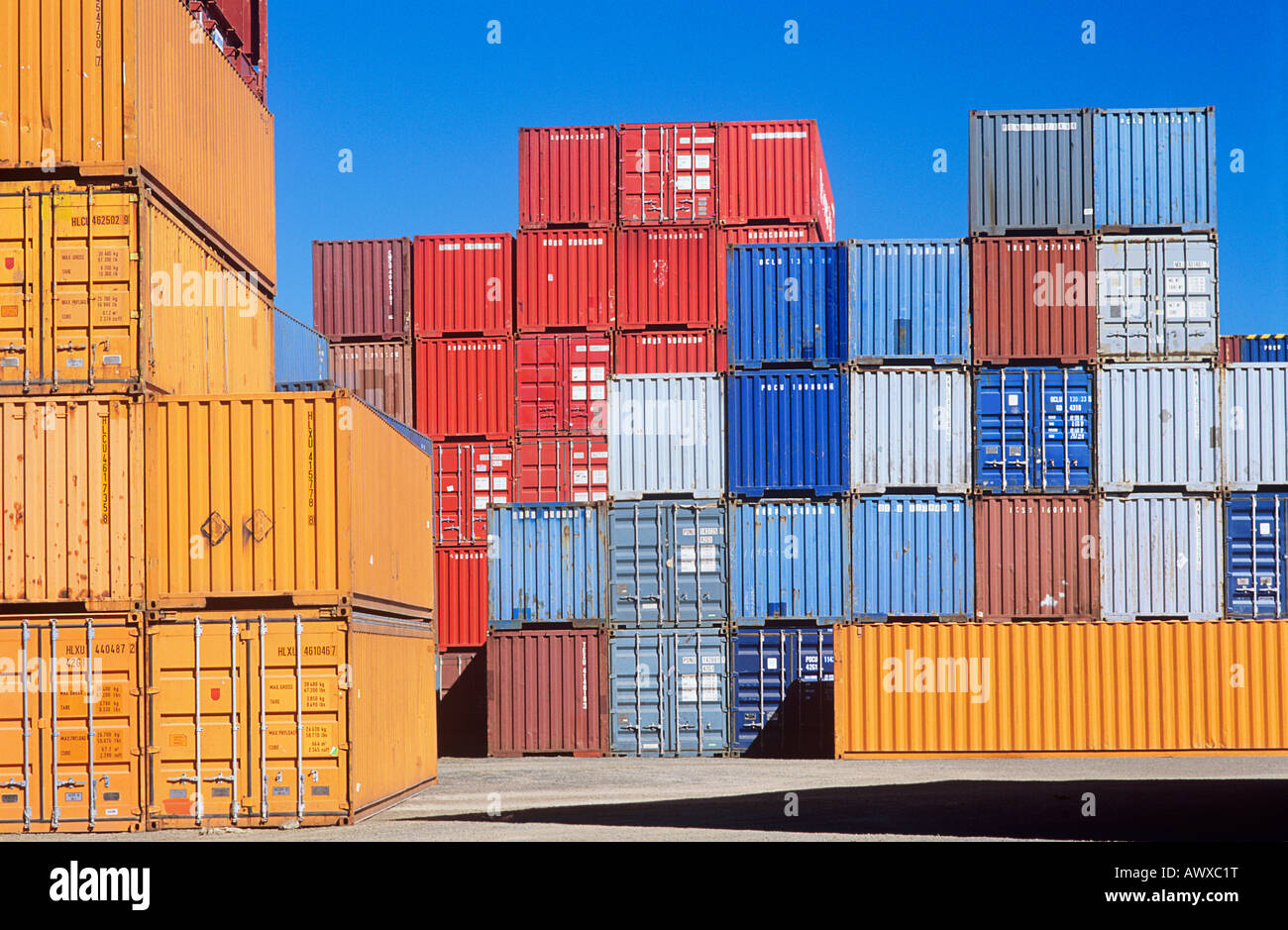 Shipping containers in storage yard Stock Photo - Alamy