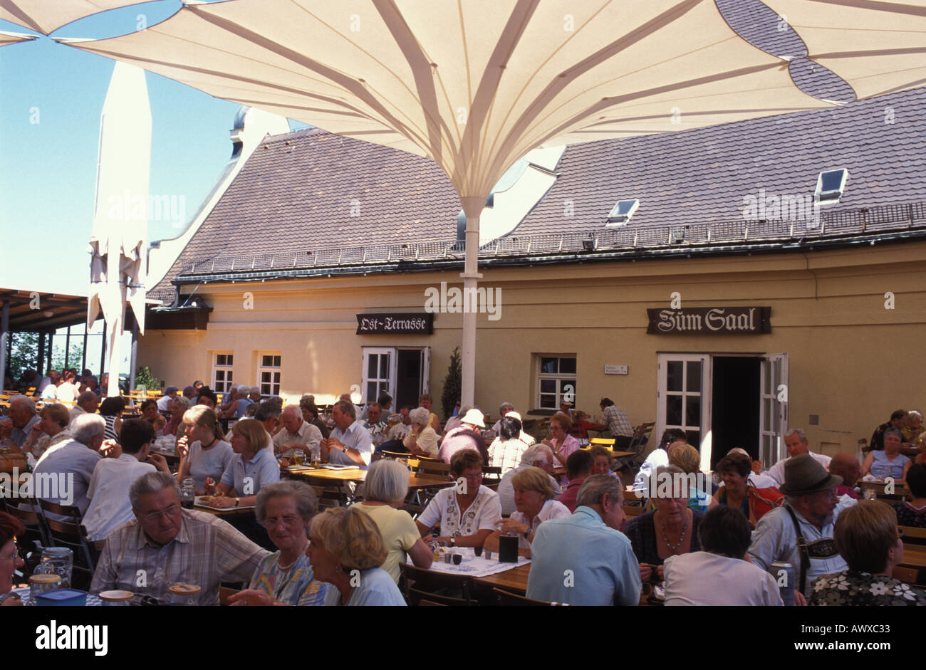 Beer garden of the Klosterbraustueberl at the monastery Andechs Bavaria ...
