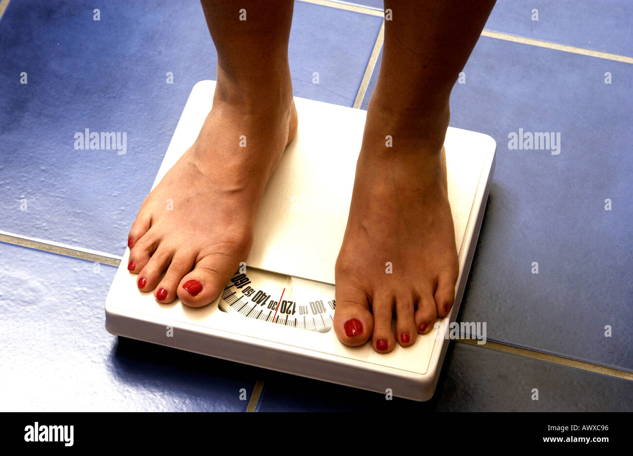 Woman on scale Stock Photo - Alamy