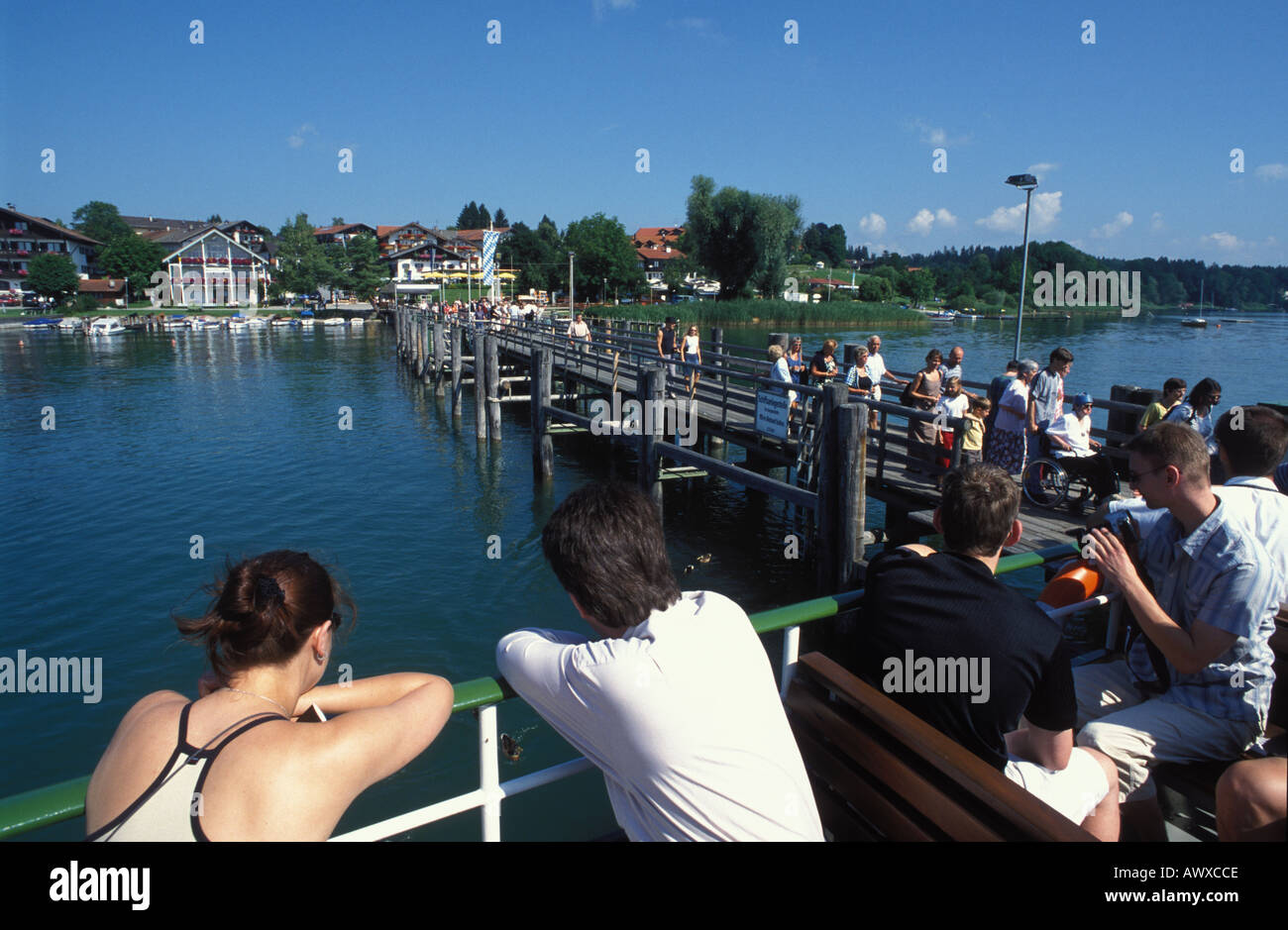 Excursion ship at the mooring of Gstadt at the Chiemsee Chiemgau ...