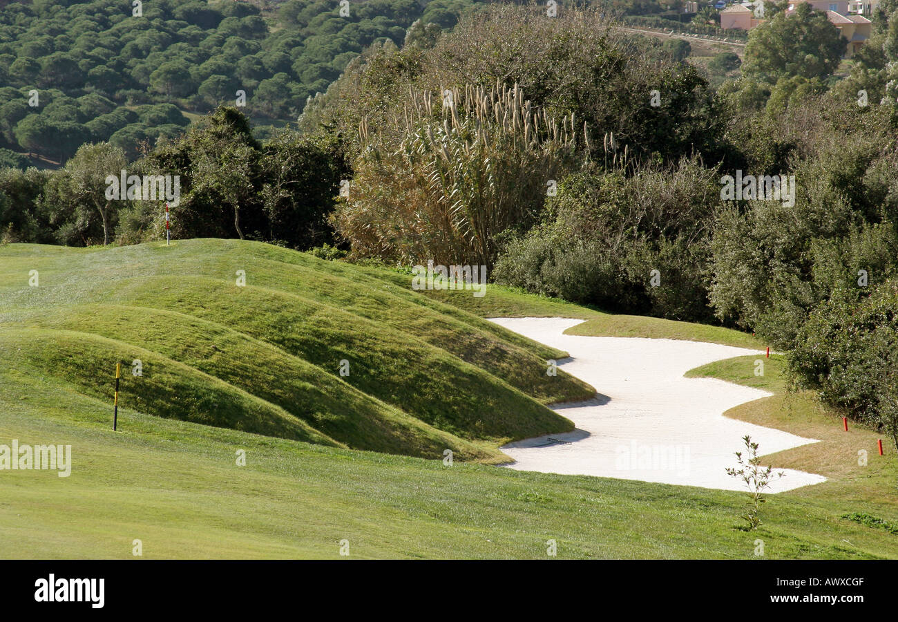 Funky difficult hand shaped bunker on golf course in Spain Stock Photo ...