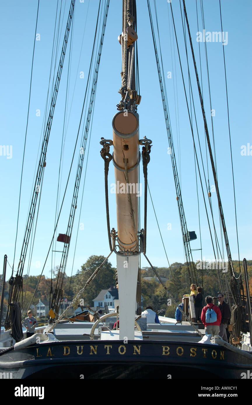 Bow flying jib and boom of the fishing schooner the L A Dunton at ...