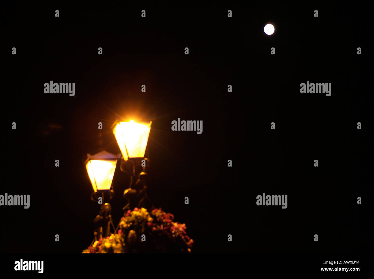 Street lights and Full Moon, Kingston upon Thames, Surrey, England, UK ...