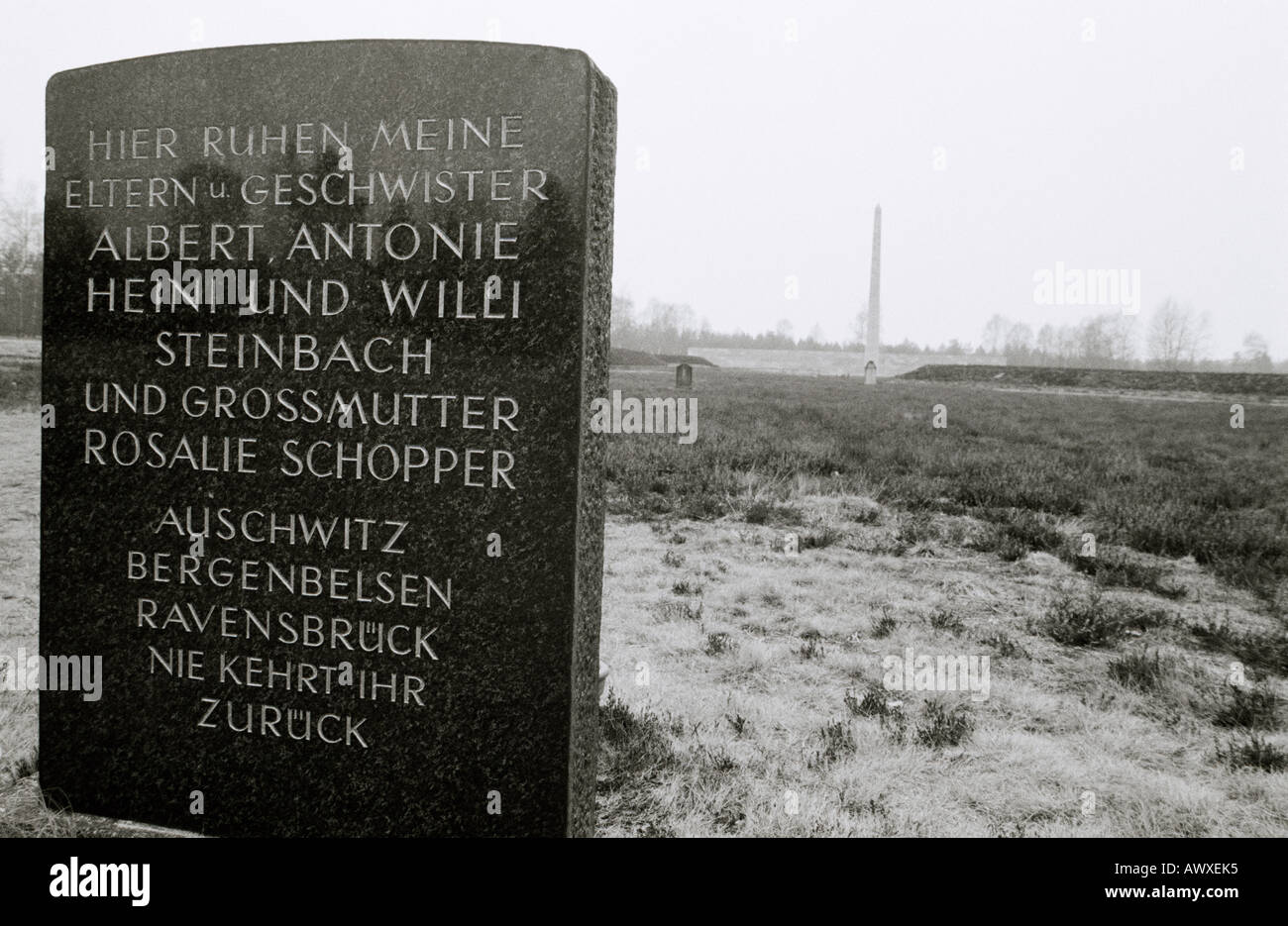 Burial mounds at Bergen Belsen Nazi death concentration camp in Germany ...
