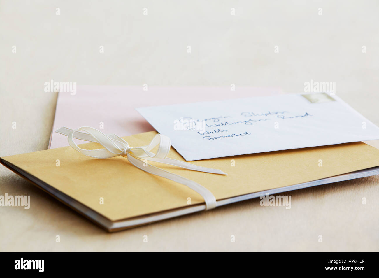 Letter and paper stationery, elevated view, close up, studio shot Stock ...