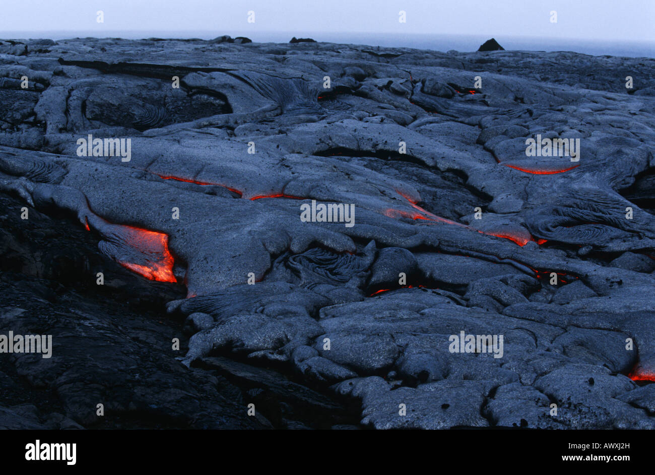 USA, Hawaii, Big Island, Volcanos National Park, cooling lava Stock ...