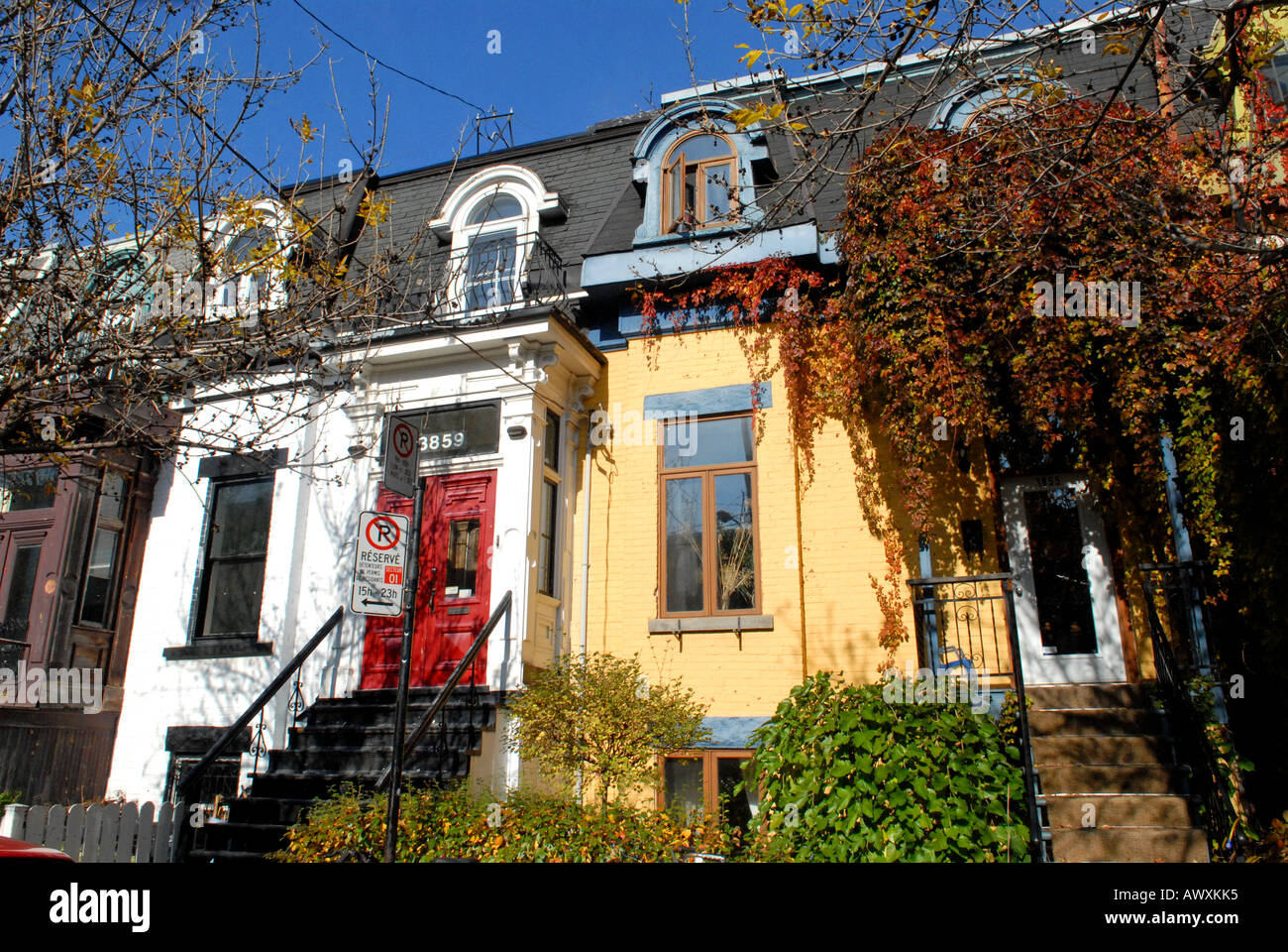 Pretty street scene Plateau Mont Royal area city of Montreal Province ...