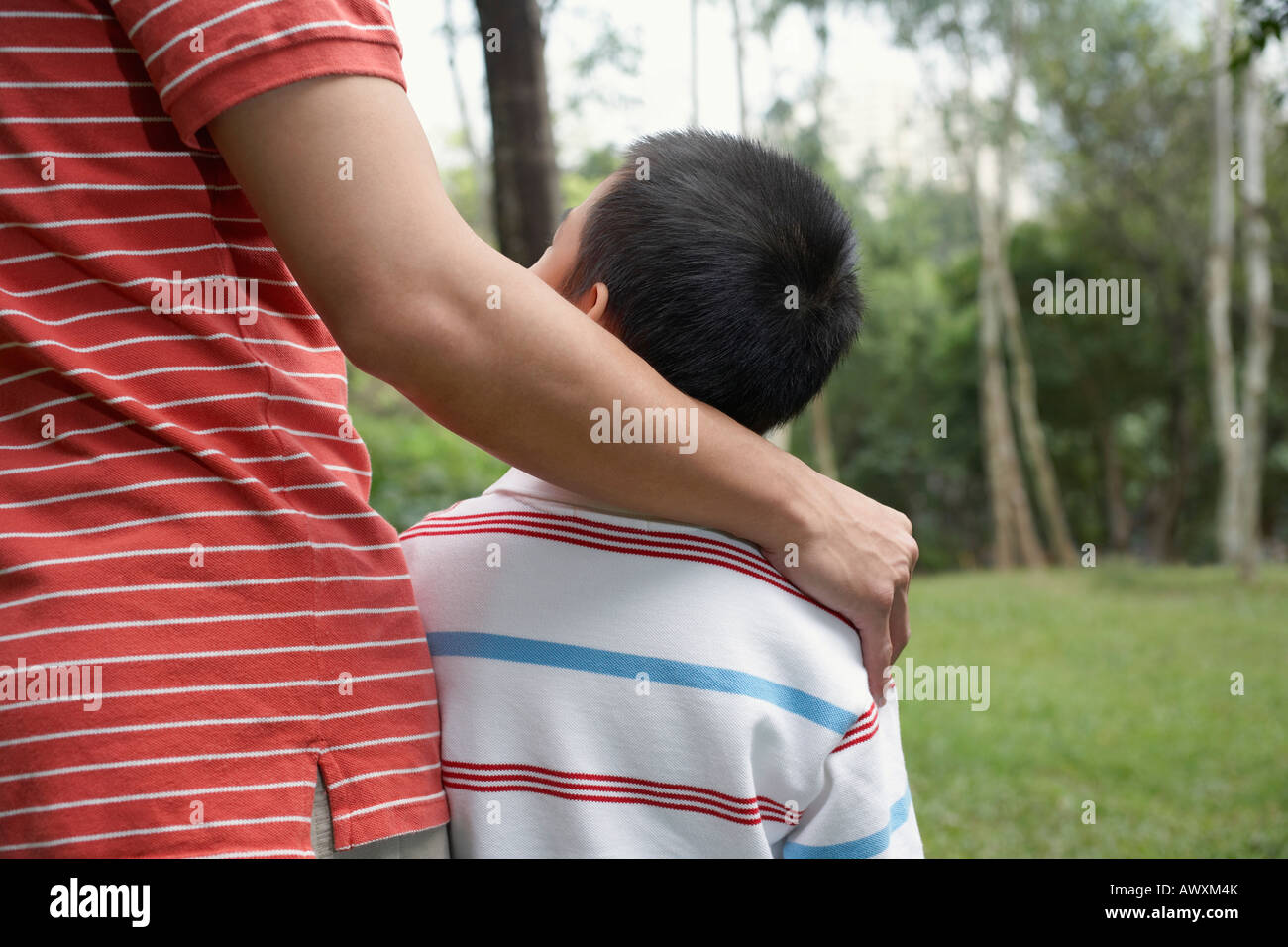 Father and son (7-9) in park, back view Stock Photo - Alamy