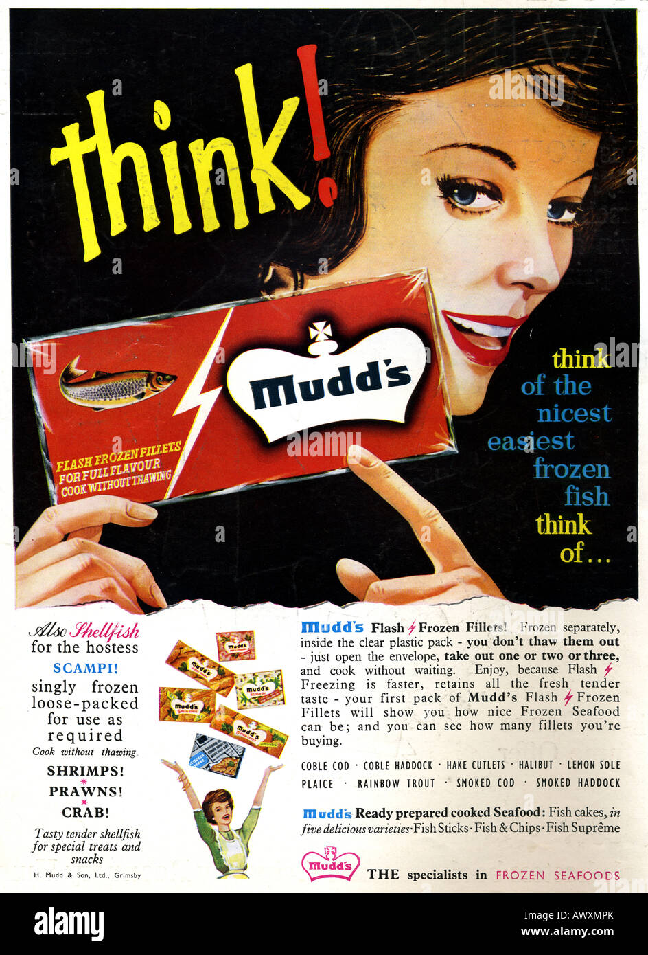1961 magazine advertisement for Mudd's Frozen Seafoods For Editorial ...
