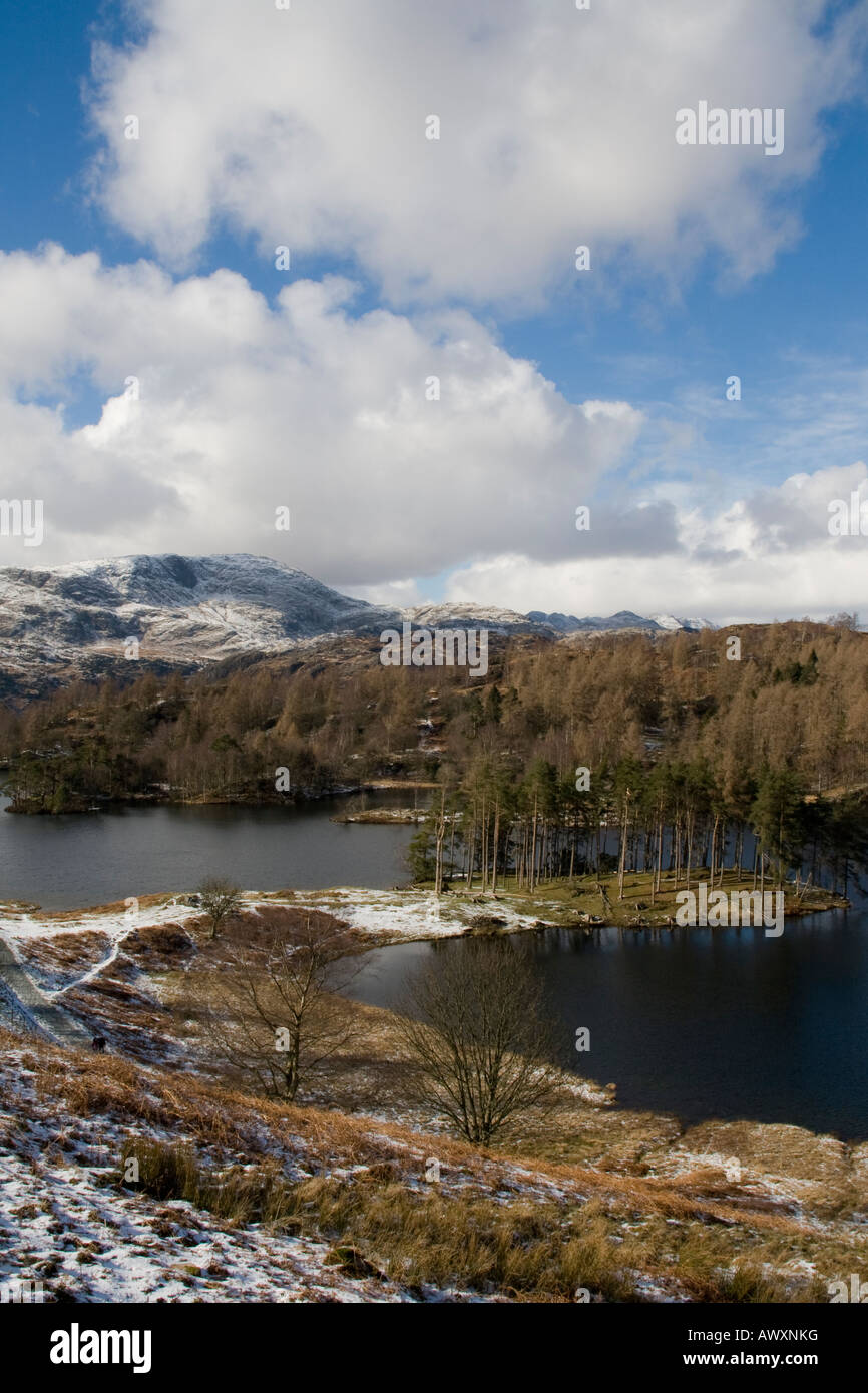 Looking towards Wetherlam from Tarn Hows in the snow Stock Photo - Alamy