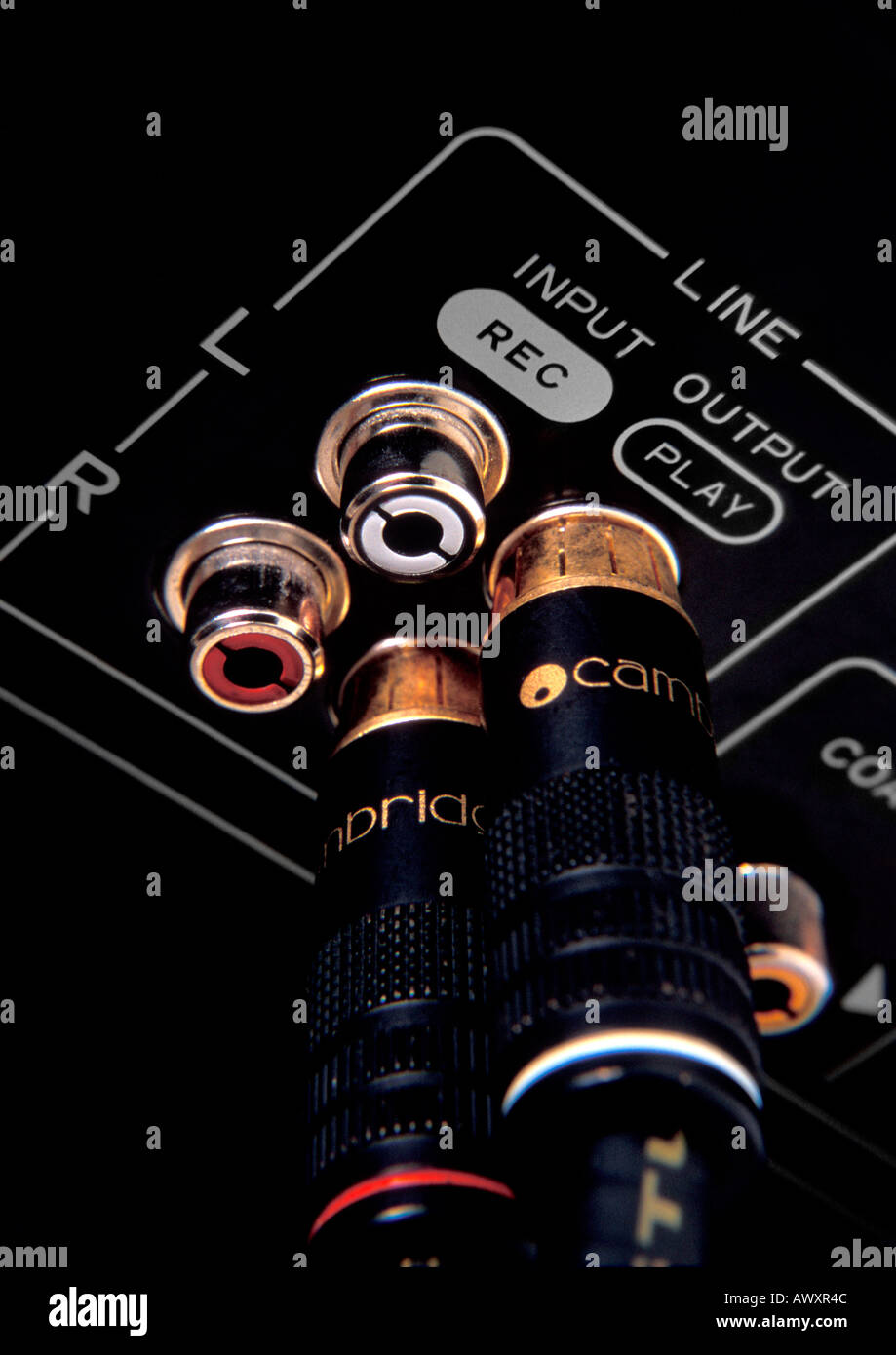 Cables going into the back of stereo amplifier Stock Photo - Alamy
