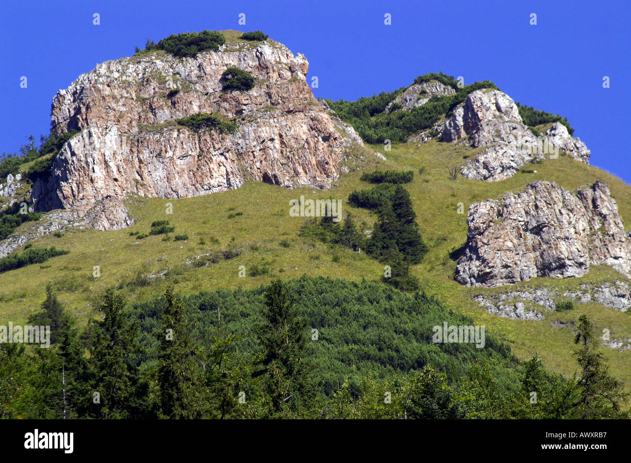 Sharp jagged limestone cliffs, Mount Salatin slope, Nizke Tatry ...