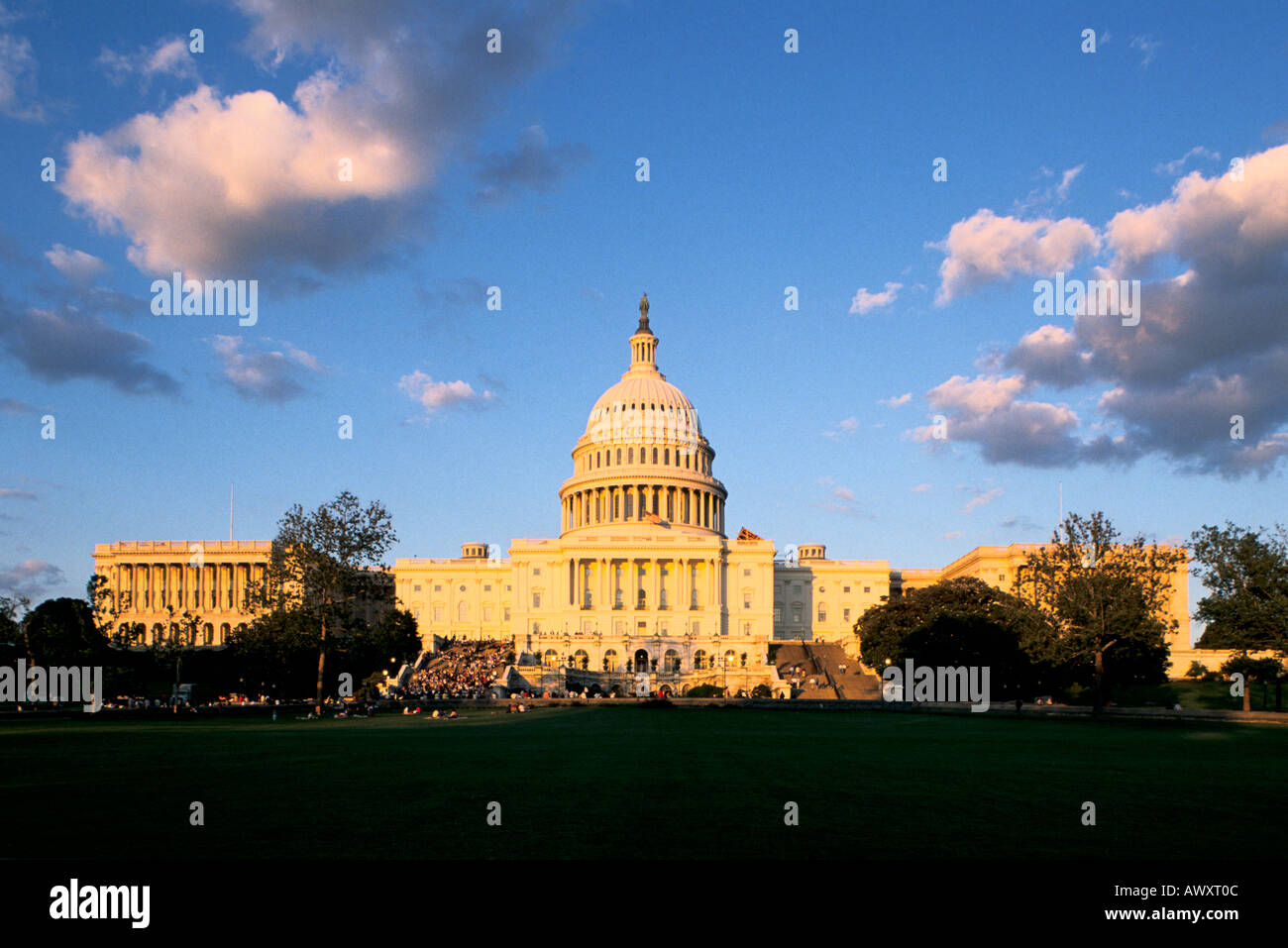 Washington, D.C., USA, U.S. Capitol, west facade, late on a summer ...