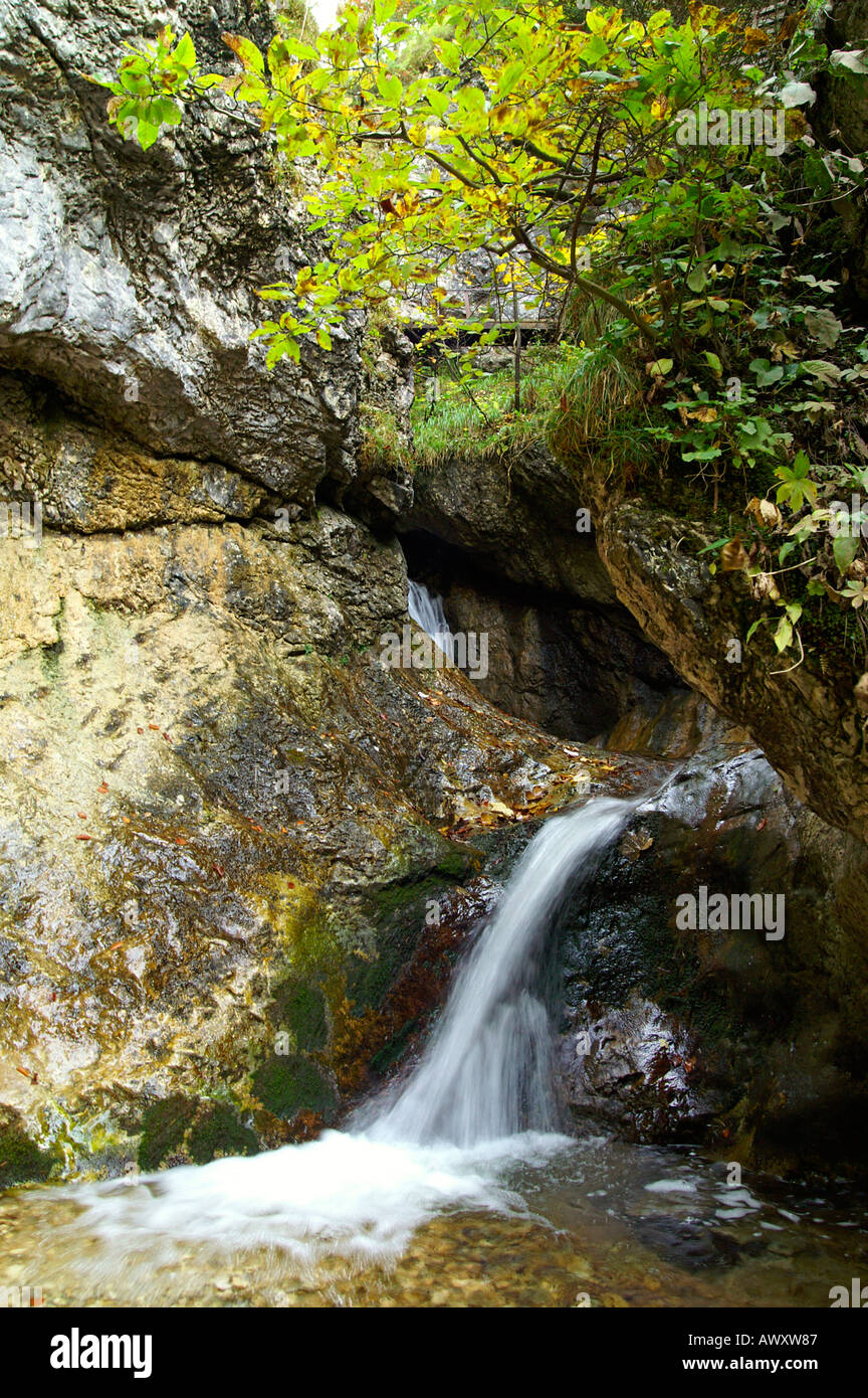 Waterfalls of autumnal Horne Diery Gorge, Mala Fatra mountain range ...