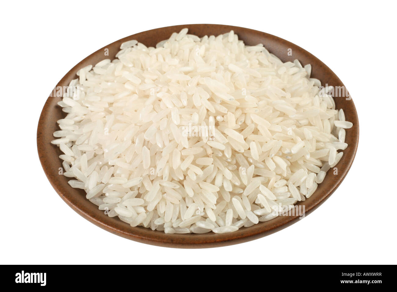 Long white rice on plate isolated on white Stock Photo - Alamy