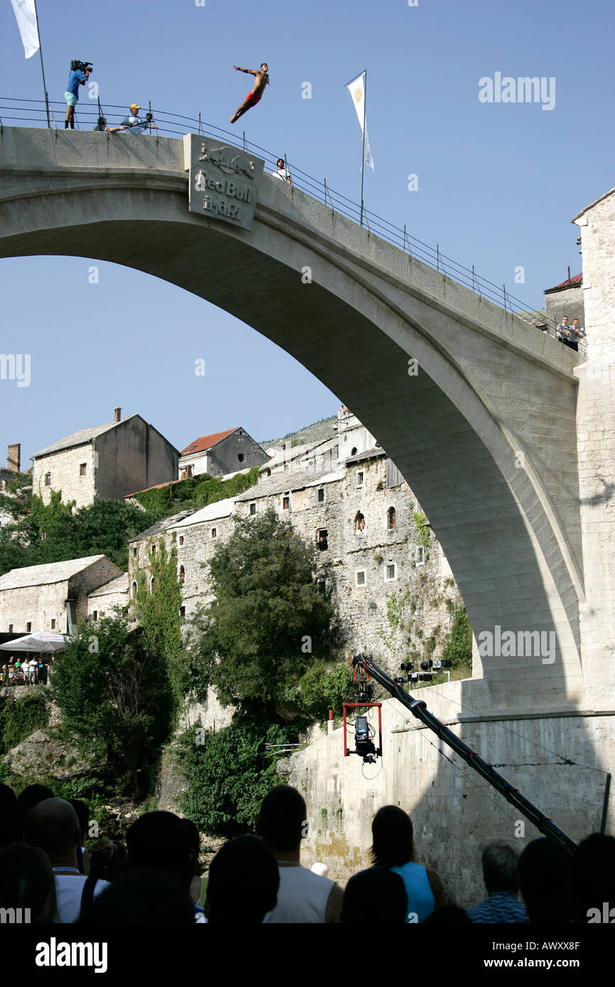 Annual International Bridge Jumping Contest in Mostar,Bosnia Stock ...