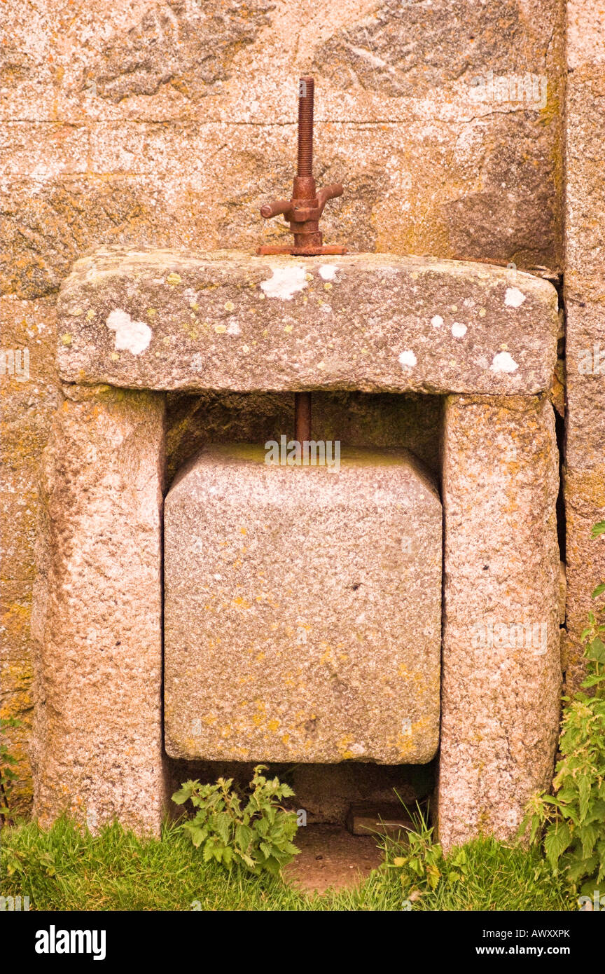A stone cheese press, made of granite, at the abandoned Blairglass Farm ...
