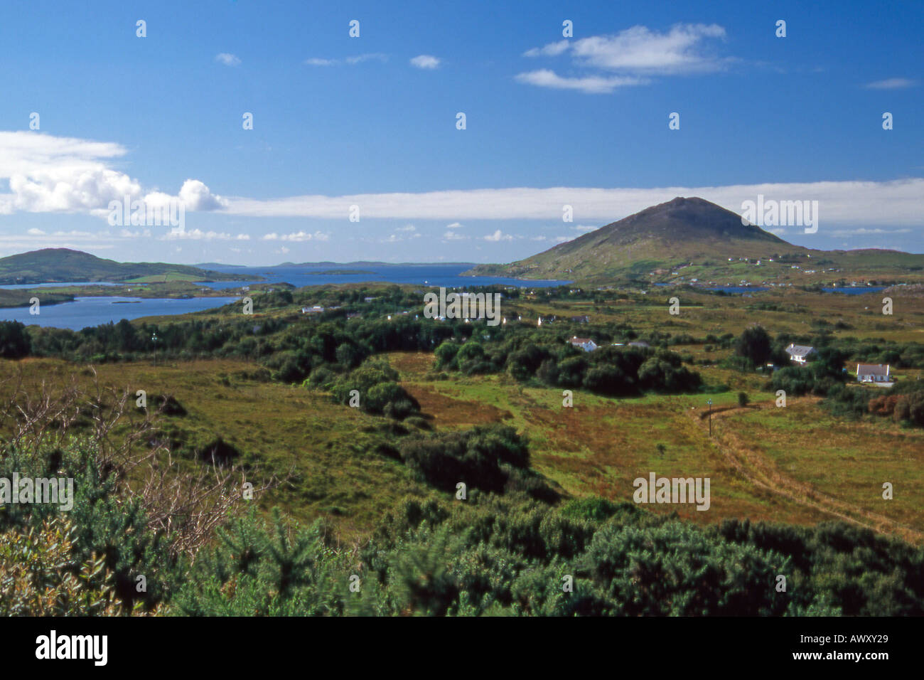 Tully Mountain and the Connemara coast from the Connemara national Park ...