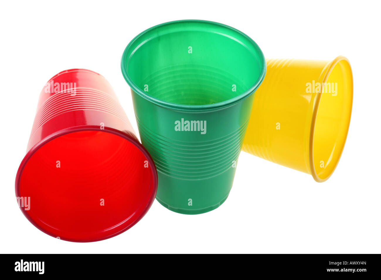 Plastic cup set isolated on white background Stock Photo - Alamy
