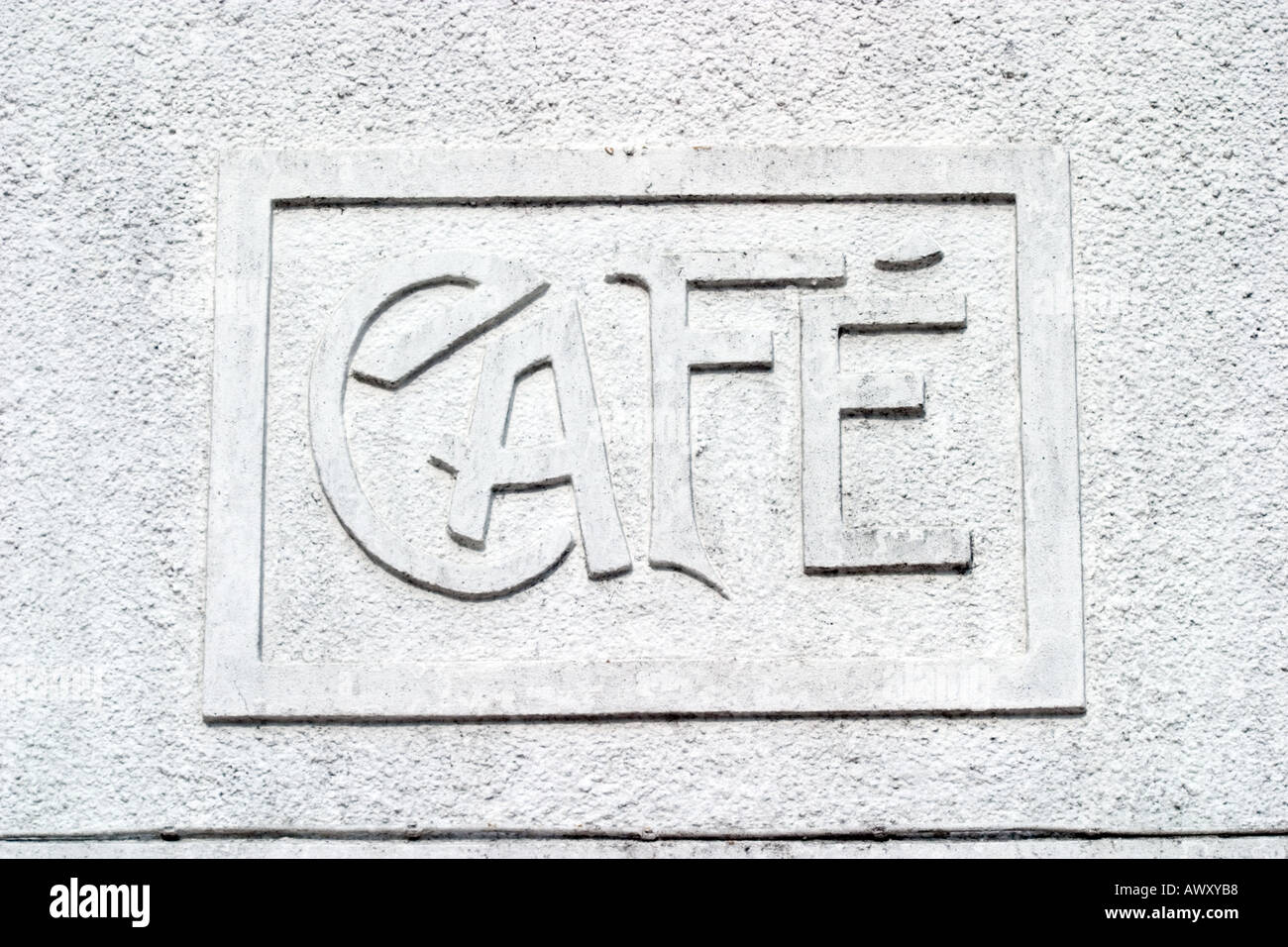 Old sign for cafe in concrete of wall 1920 s 1930 s style Hesdin Pas de ...