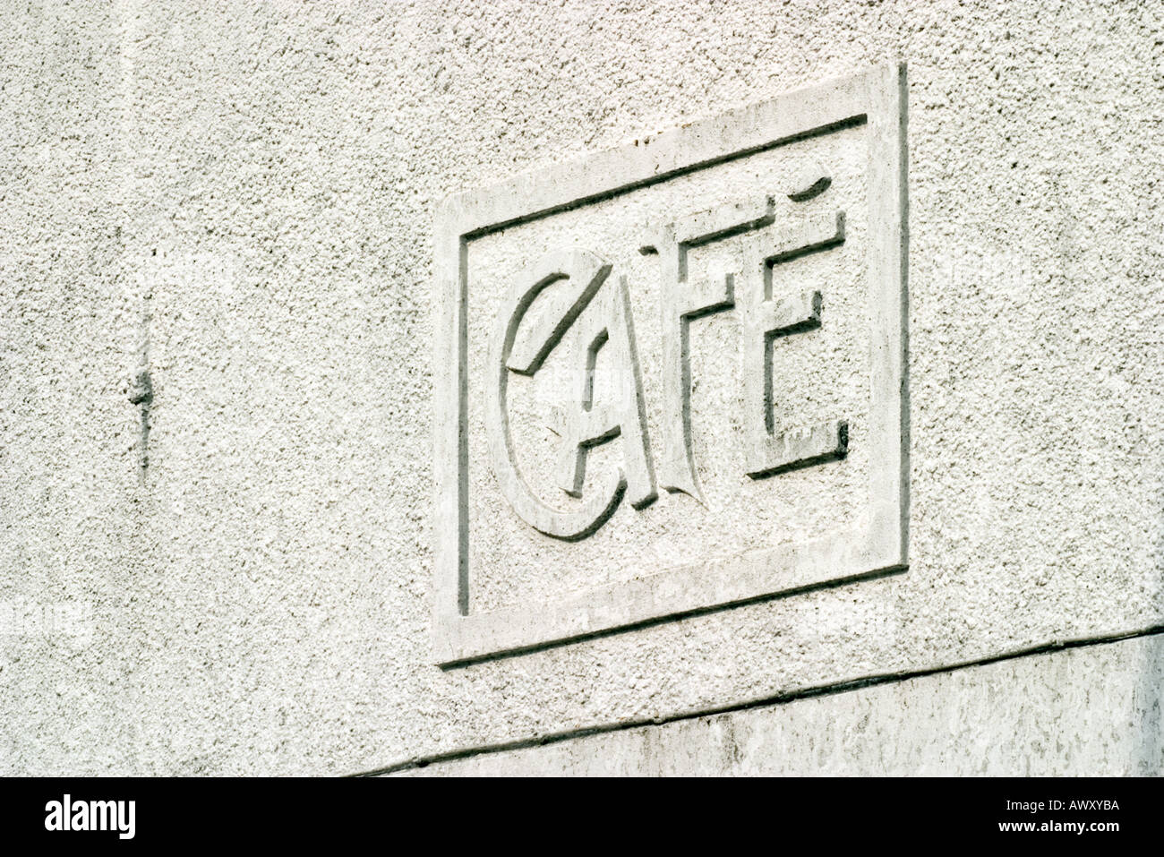Old sign for cafe in concrete of wall 1920 s 1930 s style Hesdin Pas de ...