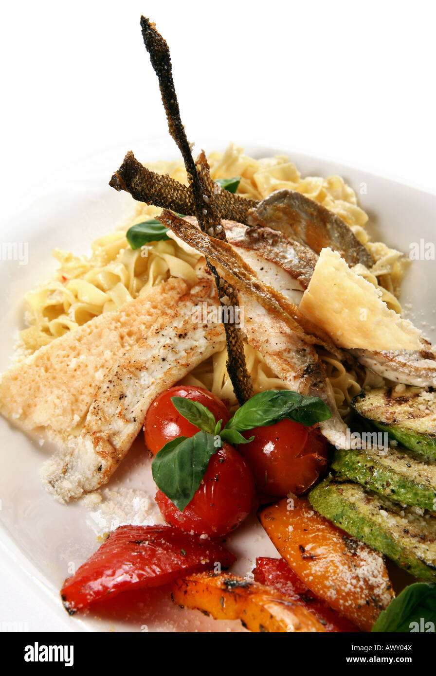 Italian food pasta with tomato and fish Stock Photo - Alamy
