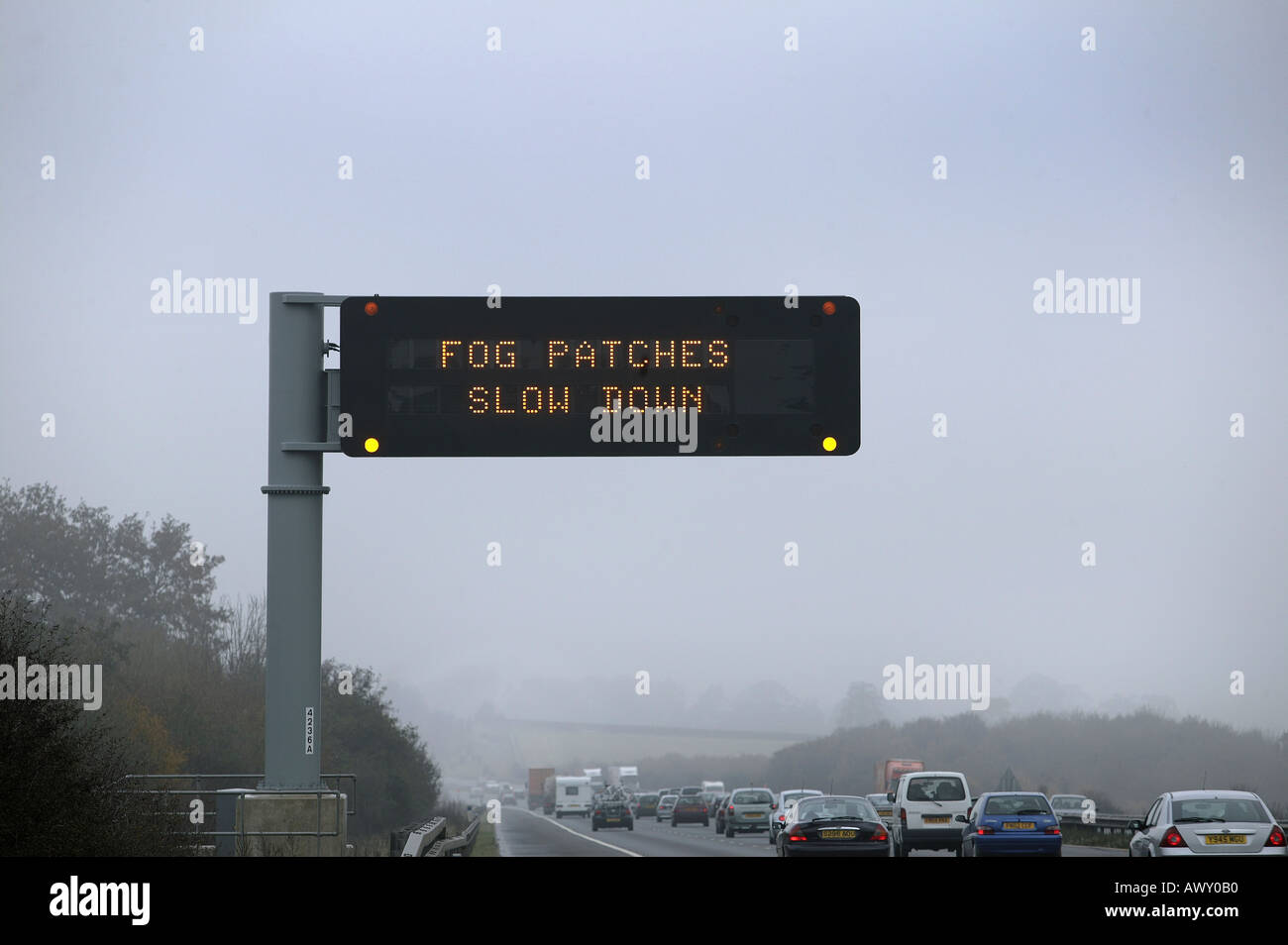 Fog warning sign Stock Photo - Alamy