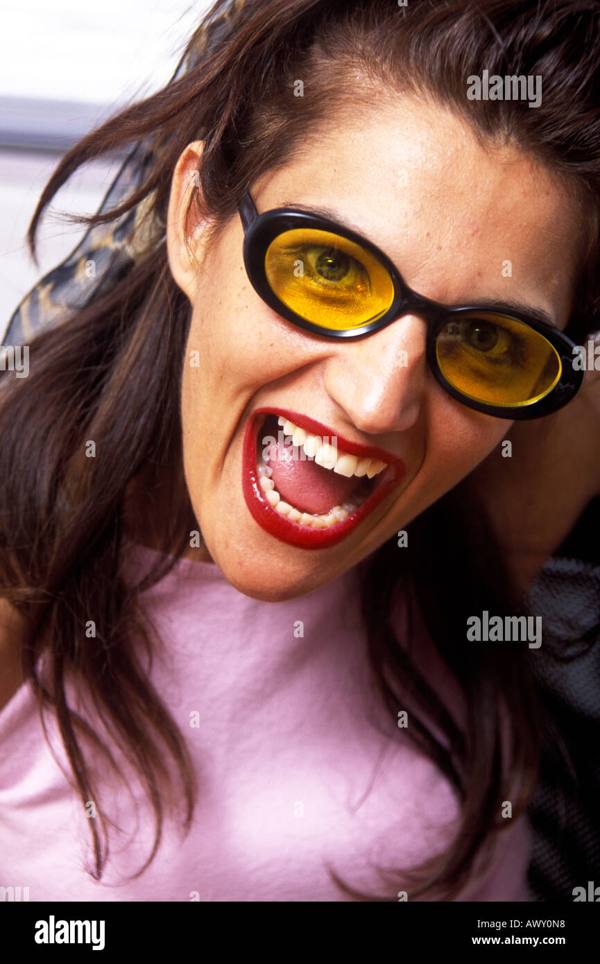Woman laughing teeth mouth wide open hi-res stock photography and ...