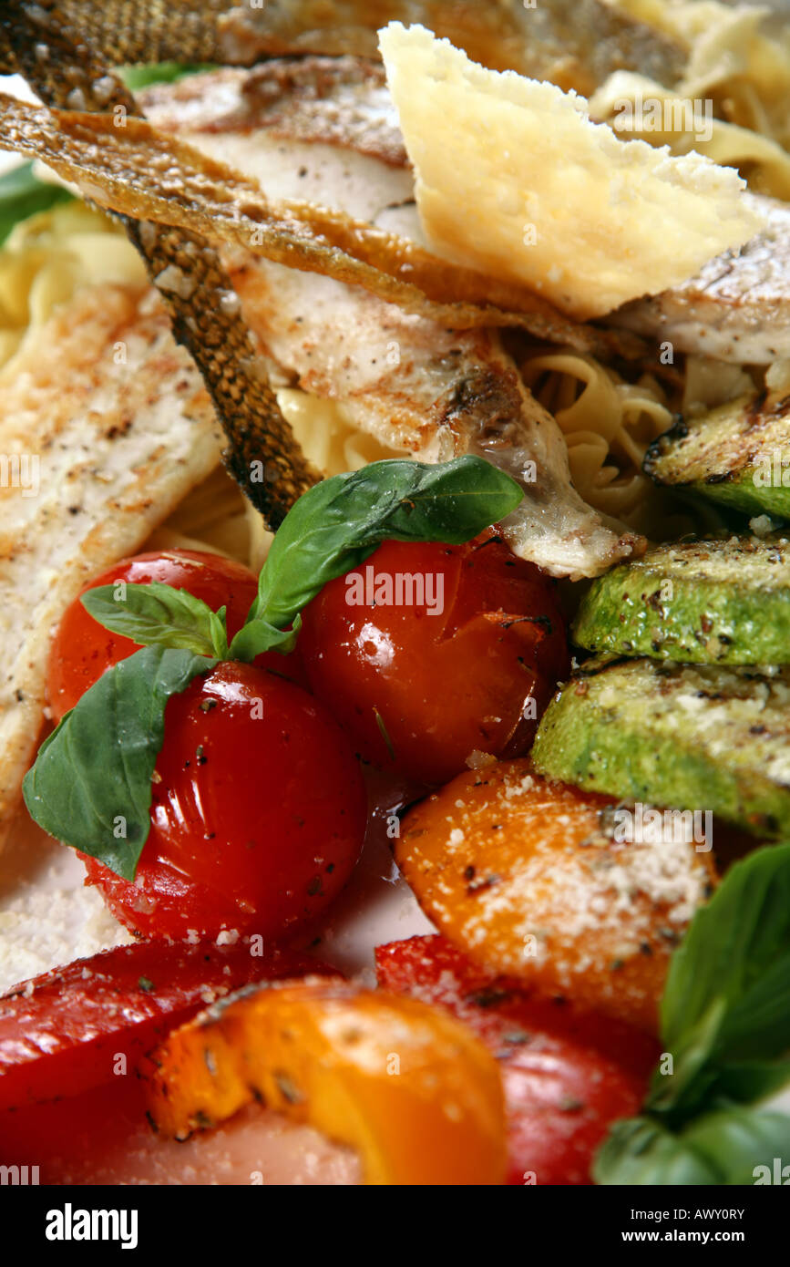 Italian food pasta with tomato and fish Stock Photo - Alamy