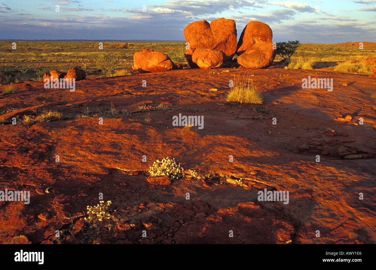 Dramatic significant Red rock outcrop in vast desert landscape in the ...