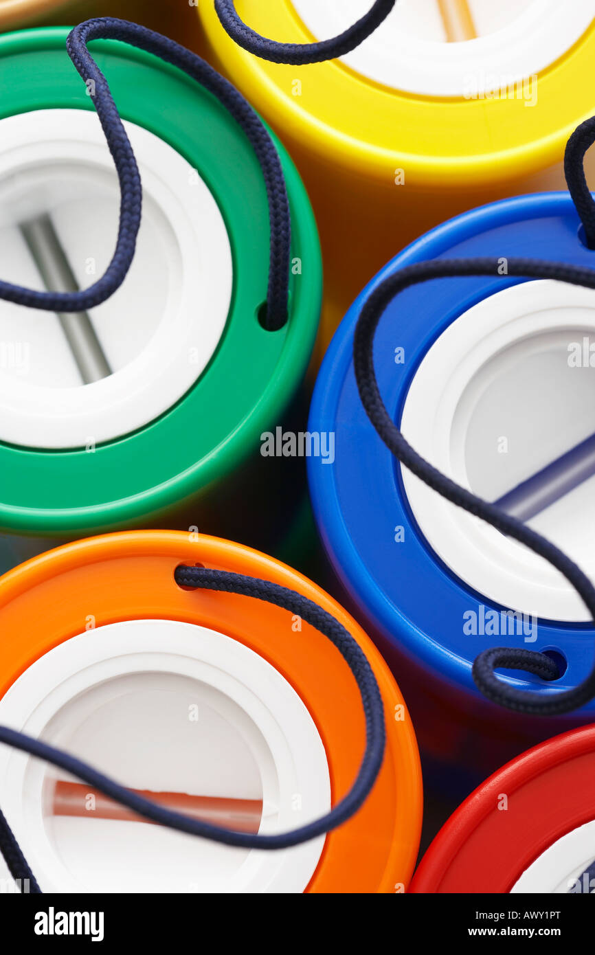 Colorful plastic money boxes, view from above Stock Photo - Alamy