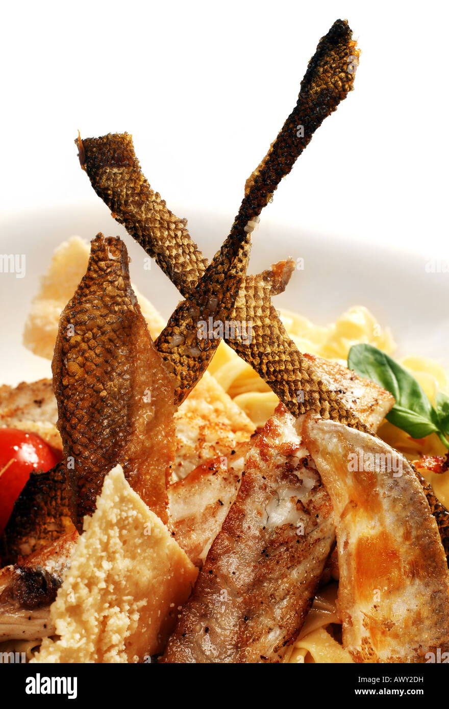 Italian food pasta with tomato and fish Stock Photo - Alamy