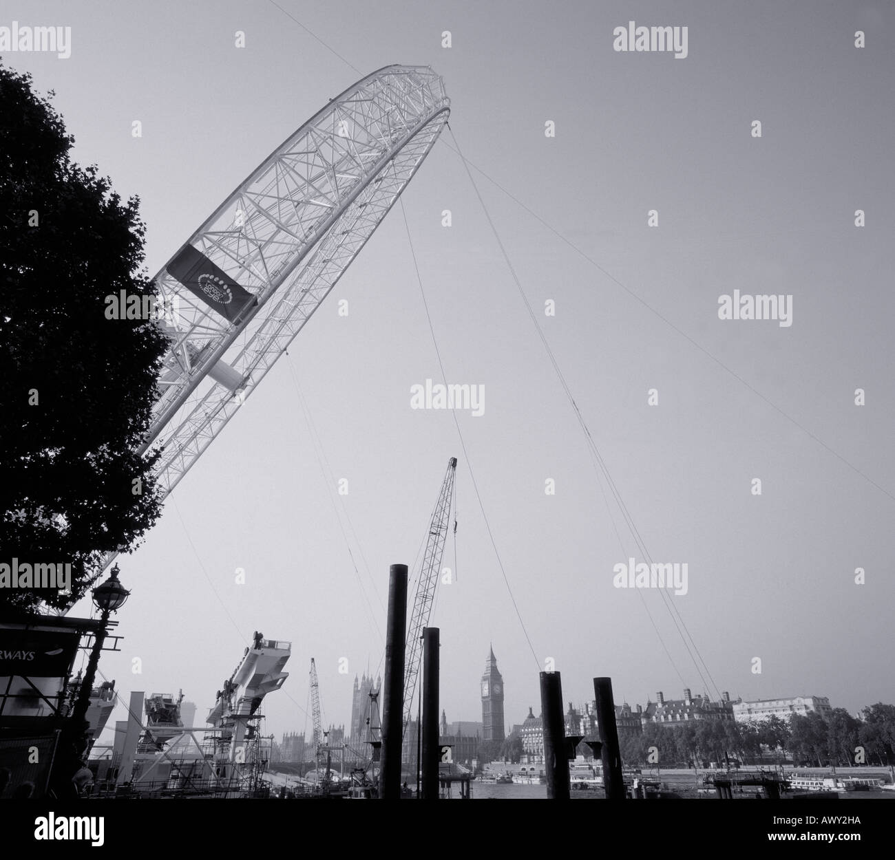 The iconic London Eye being raised in 1999 on the south bank of the ...