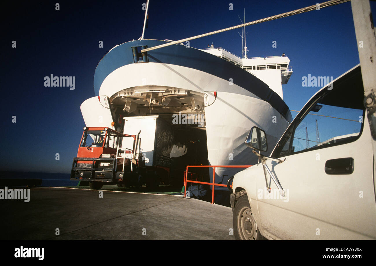 Cargo being loaded onto ferry, Port Melbourne, Victoria, Australia ...