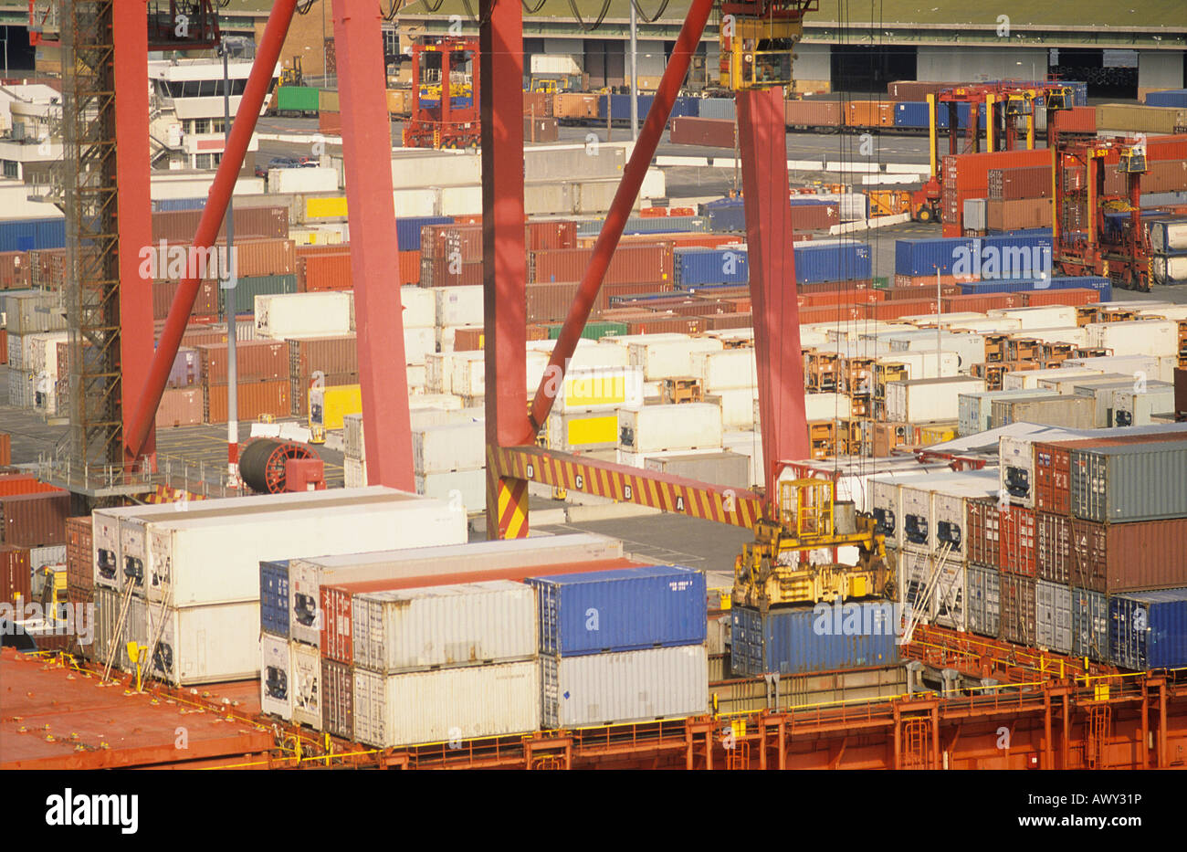 Aerial view shipping container storage yard Stock Photo - Alamy