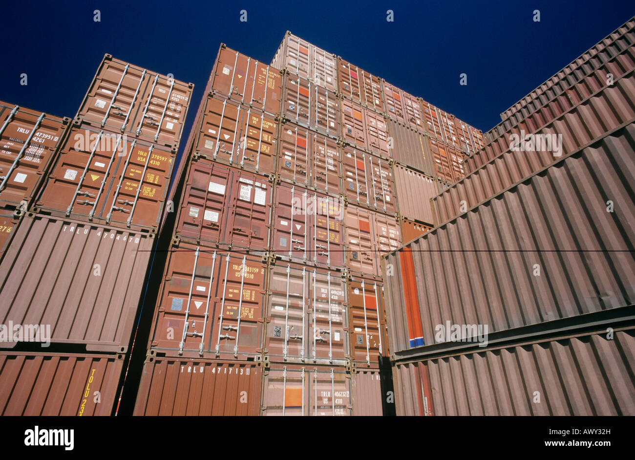 Shipping container in storage yard Stock Photo - Alamy