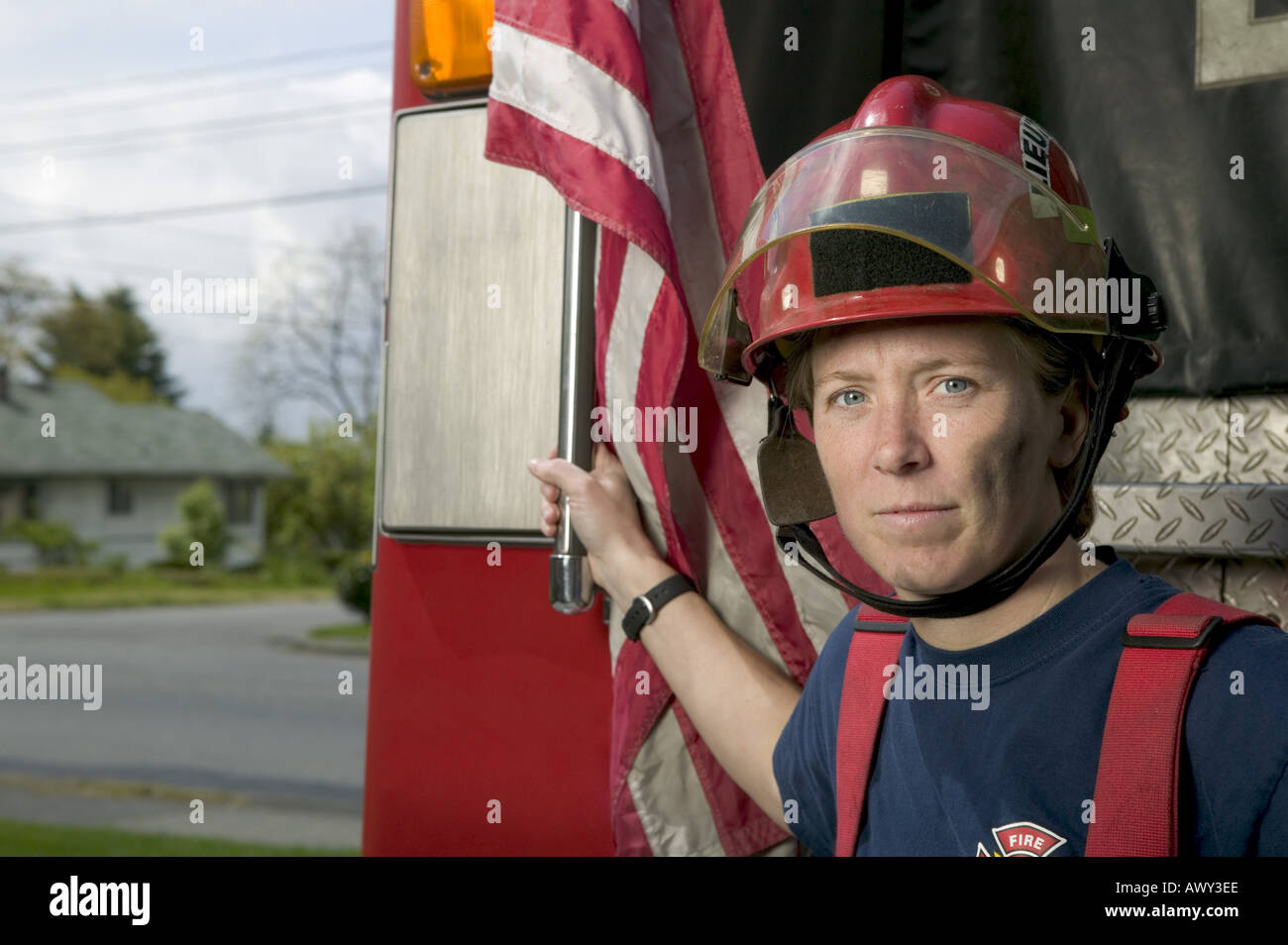 Portrait of a female firefighter Stock Photo - Alamy