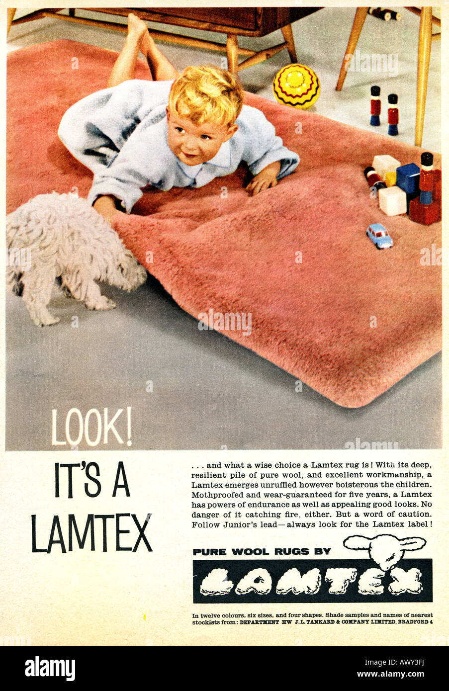 1961 magazine advertisement for Lamtex pure wool Rugs For Editorial Use ...