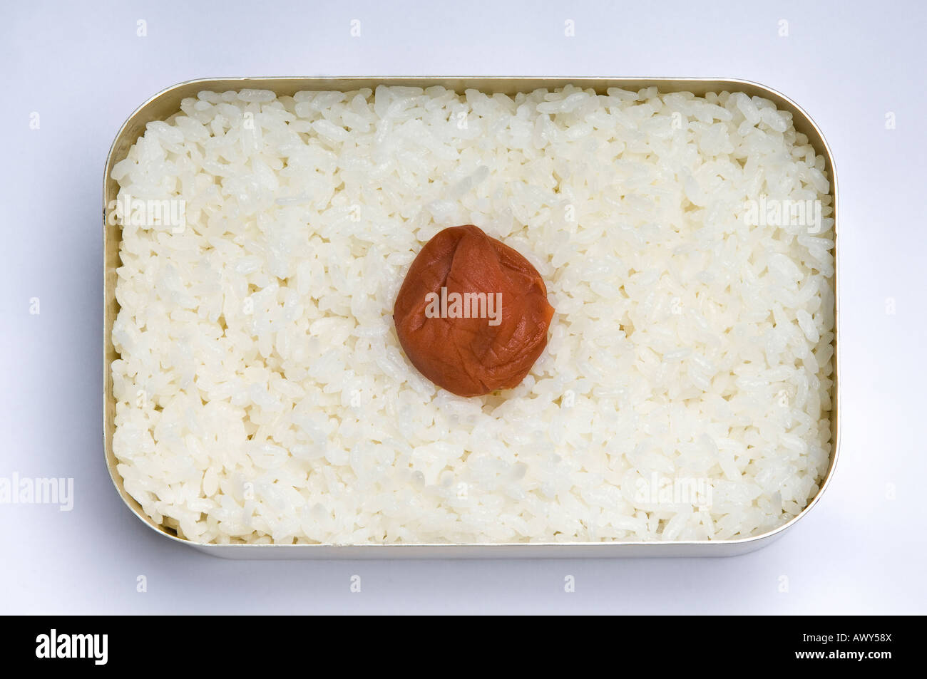 Box lunch with a red pickled plum in the center of the rice Stock Photo ...