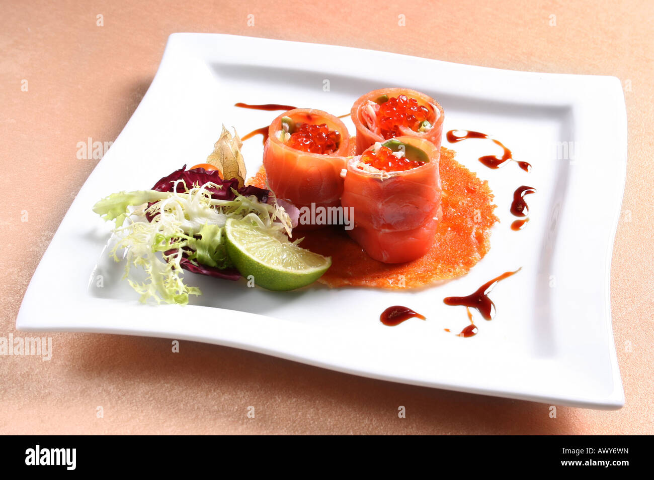 Caviar red fish in stick meat red fish Stock Photo - Alamy