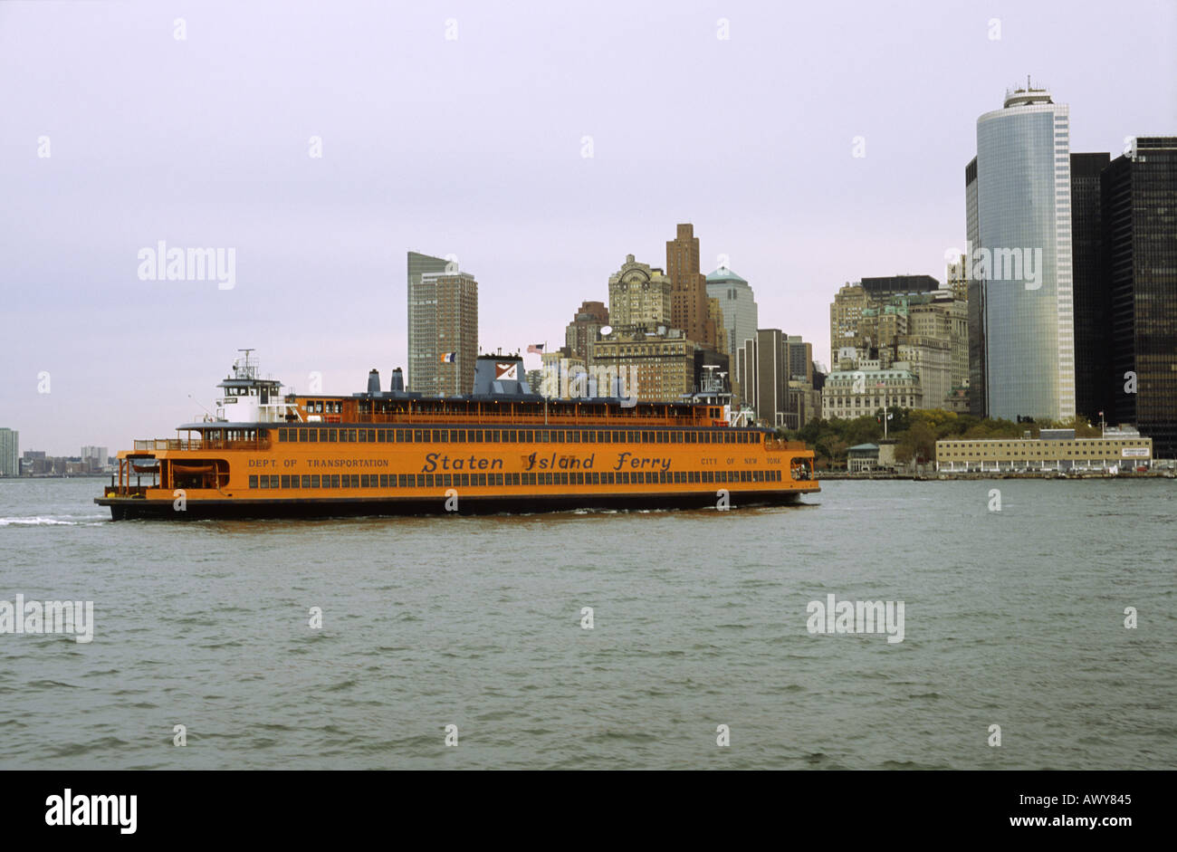 The Staten Island ferry approaching the ferry terminal at lower ...