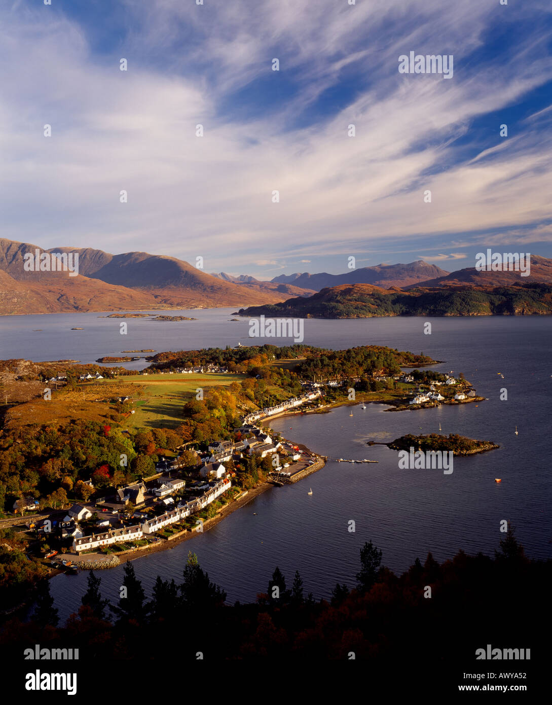 Plockton, Highland, Scotland, UK. View of the village, Loch Carron and ...