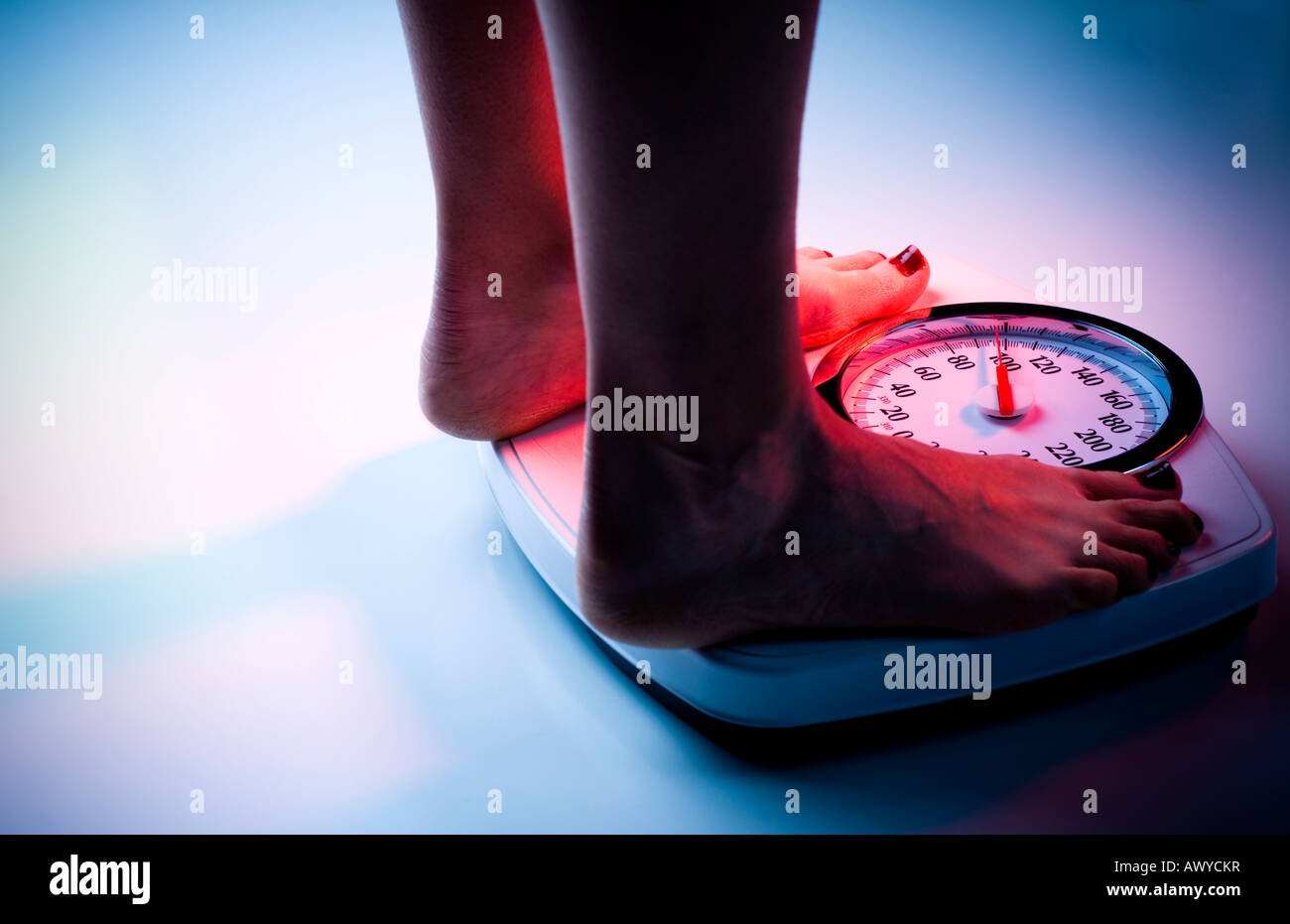 woman standing on a bathroom scale Stock Photo - Alamy
