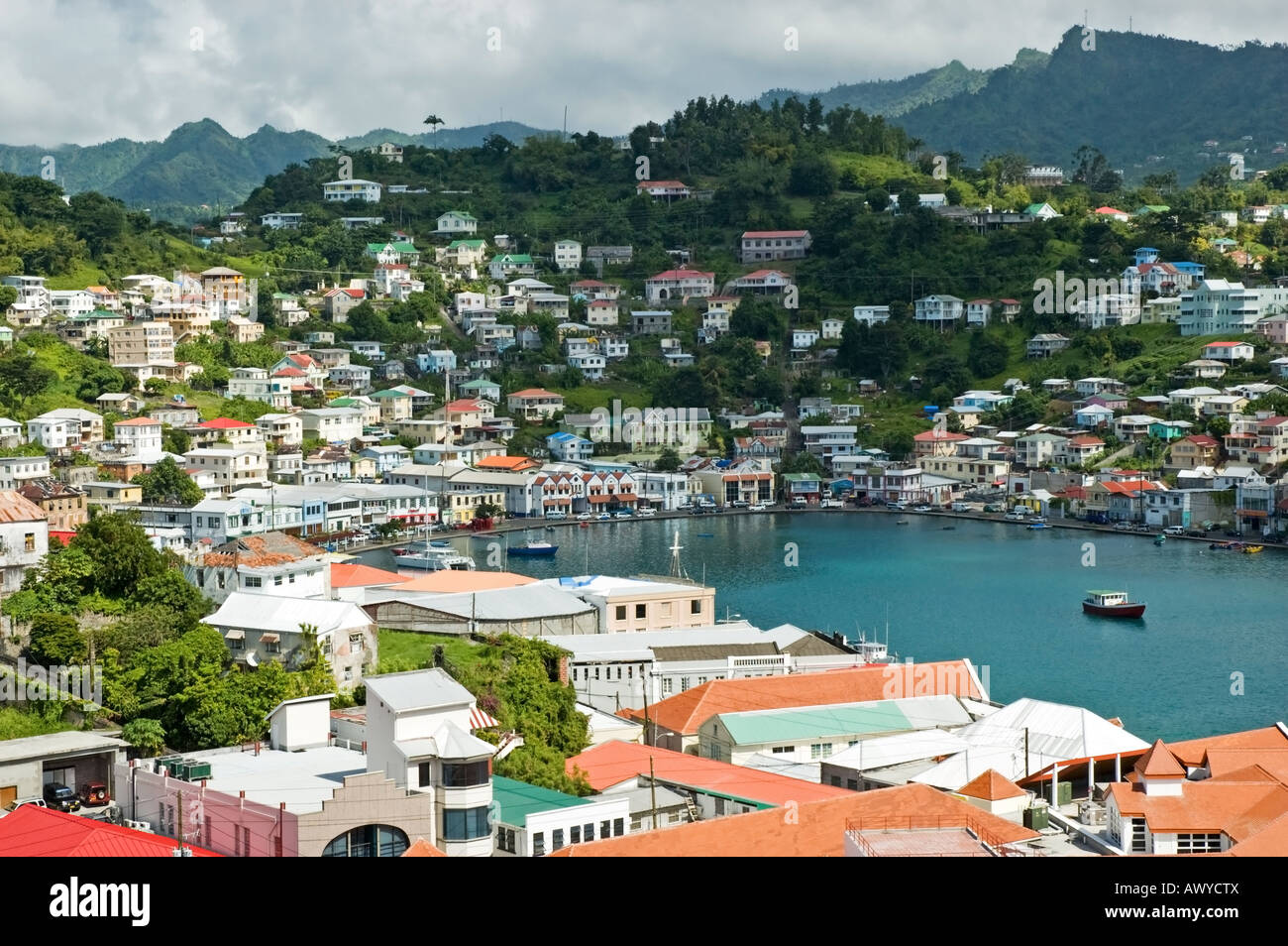 Colourful Buildings surrounding the Carenage, St George's, Grenada ...