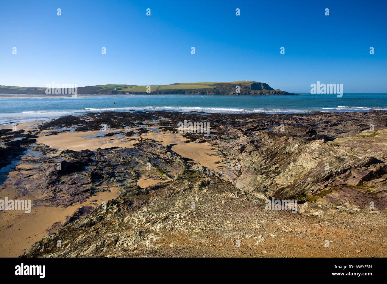 View across Daymer Bay To Stepper Point North Cornwall UK Stock Photo ...