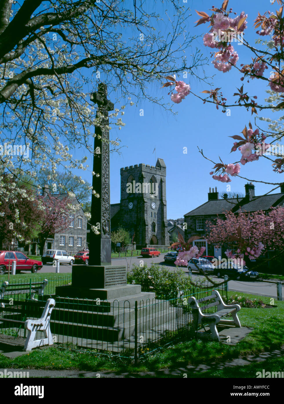 Market Cross with All Saints Church beyond, Rothbury, Northumberland ...