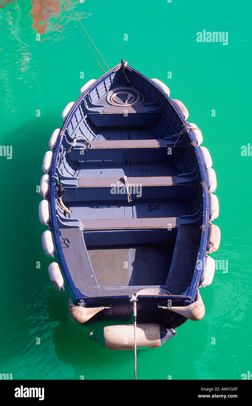 View of Rowing Boat from Above with Green Sea Stock Photo - Alamy